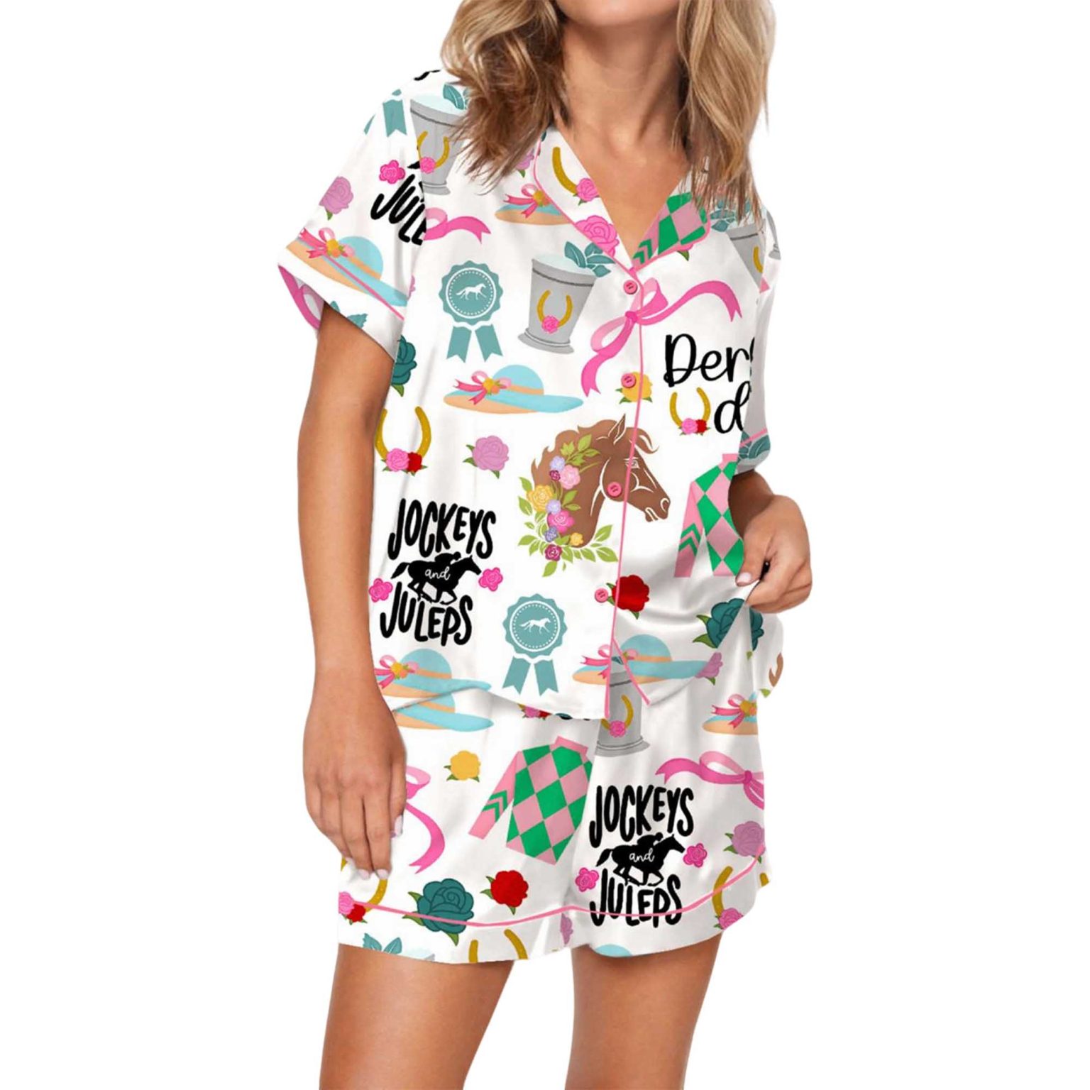 Kentucky Derby Satin Pajama Set For Women