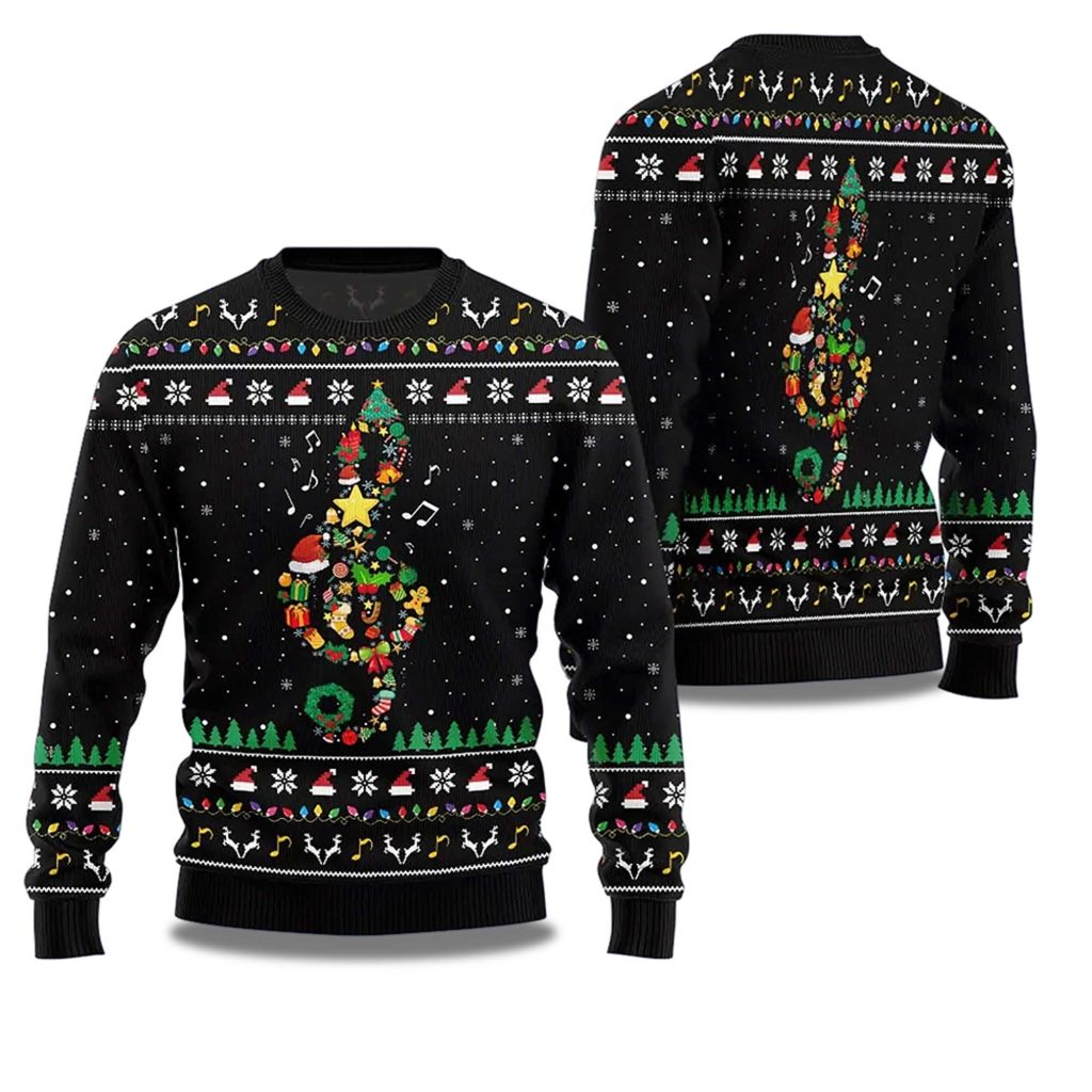 2025 Radiant Music Note Ugly Christmas Sweater