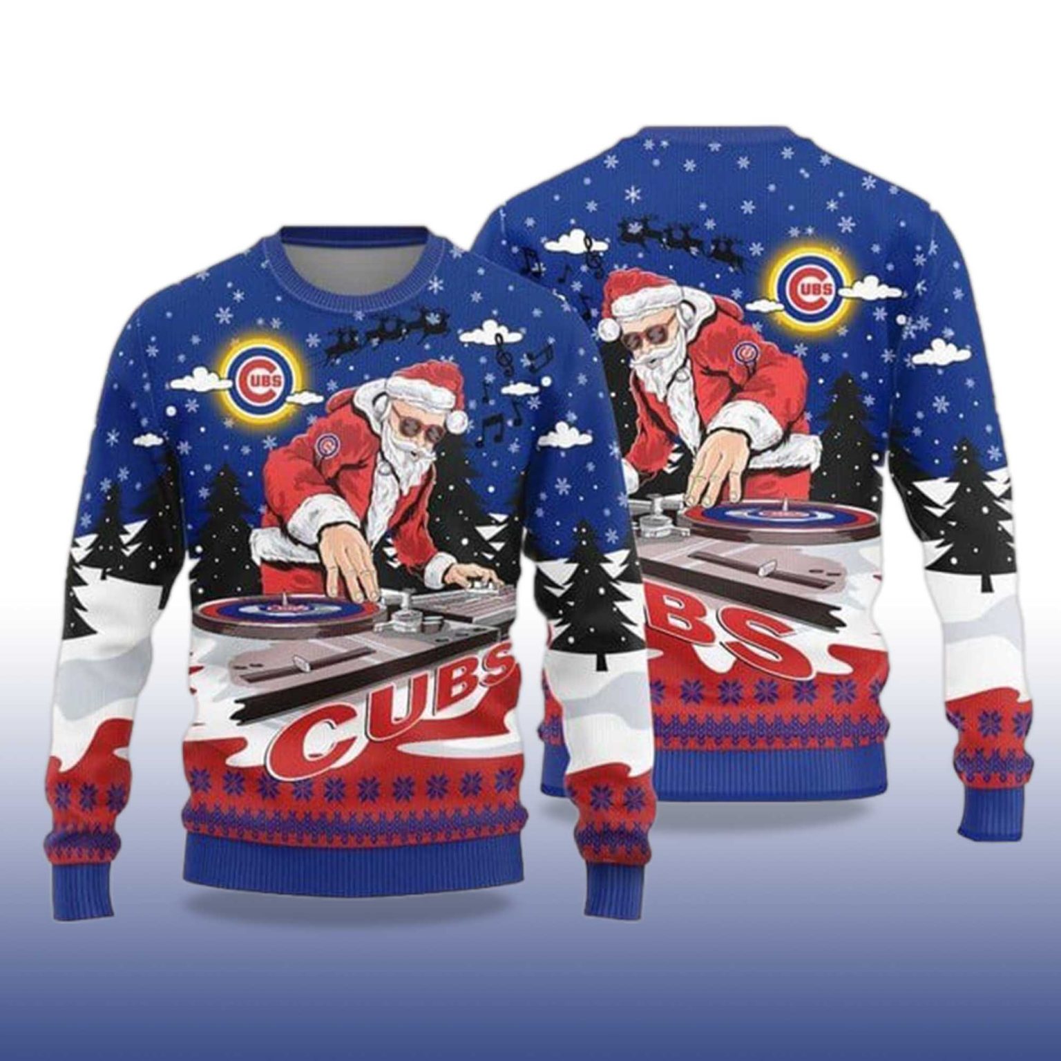 Chicago Cubs DJ Santa Ugly Christmas Sweater 2025