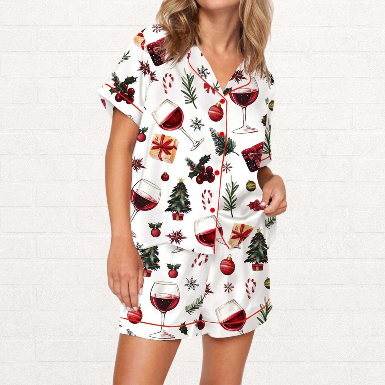 Christmas Wine Silky Satin Pajama Set