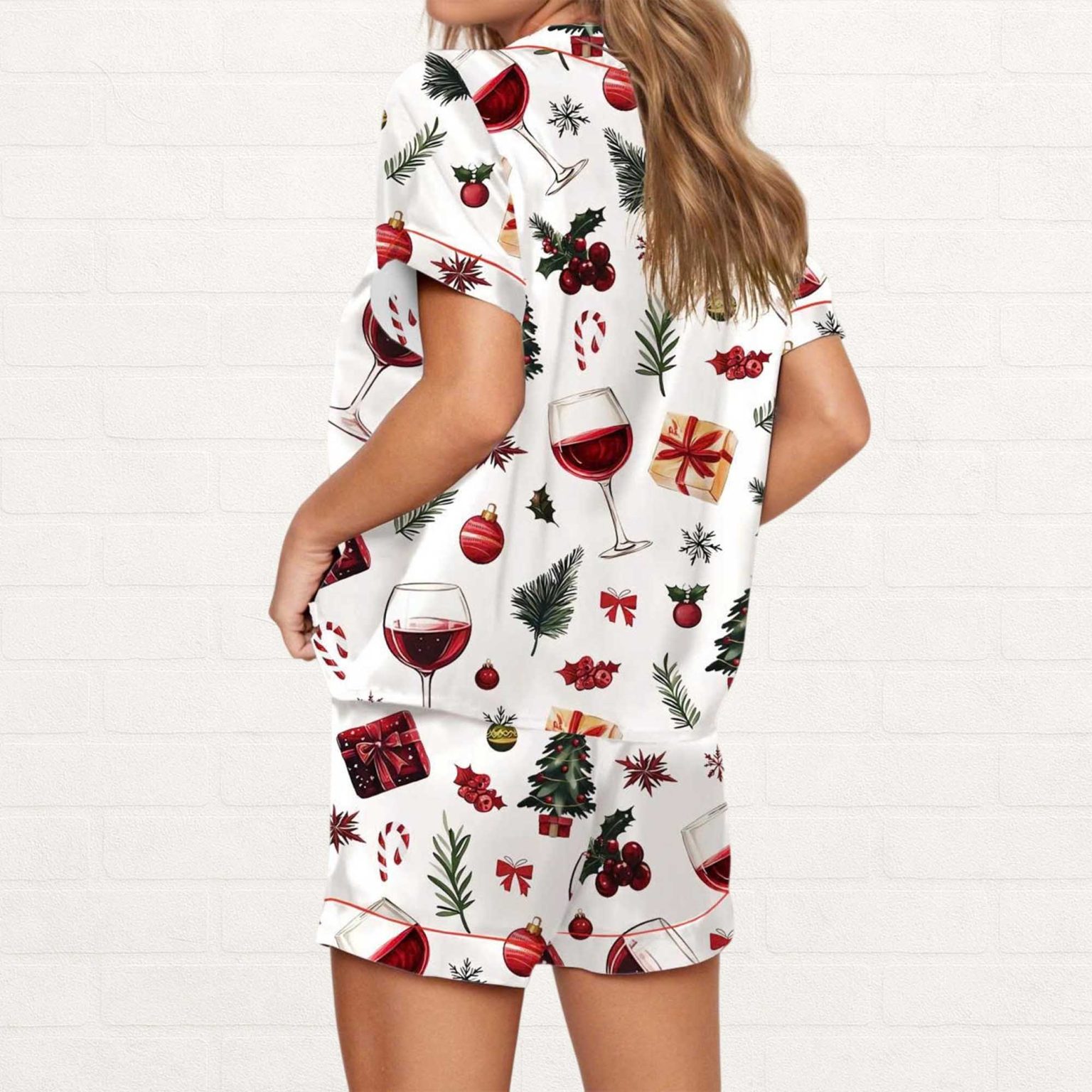 Christmas Wine Silky Satin Pajama Set