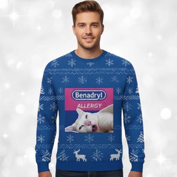 2025 Christmas Benadryl Allergy Cat Ugly Sweater