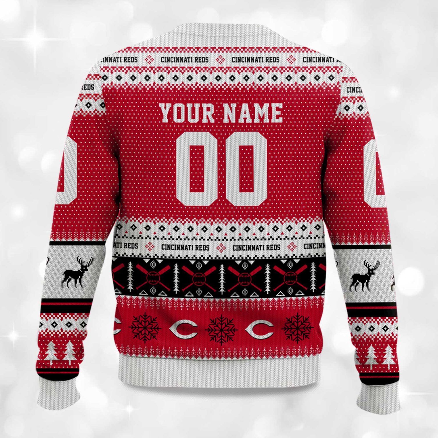 2025 Christmas Reds Baseball Personalized Ugly Sweater