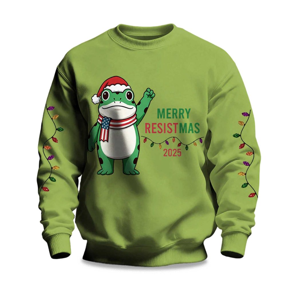 Merry Resistmas Portland Frog 2025 Printed Sweatshirt