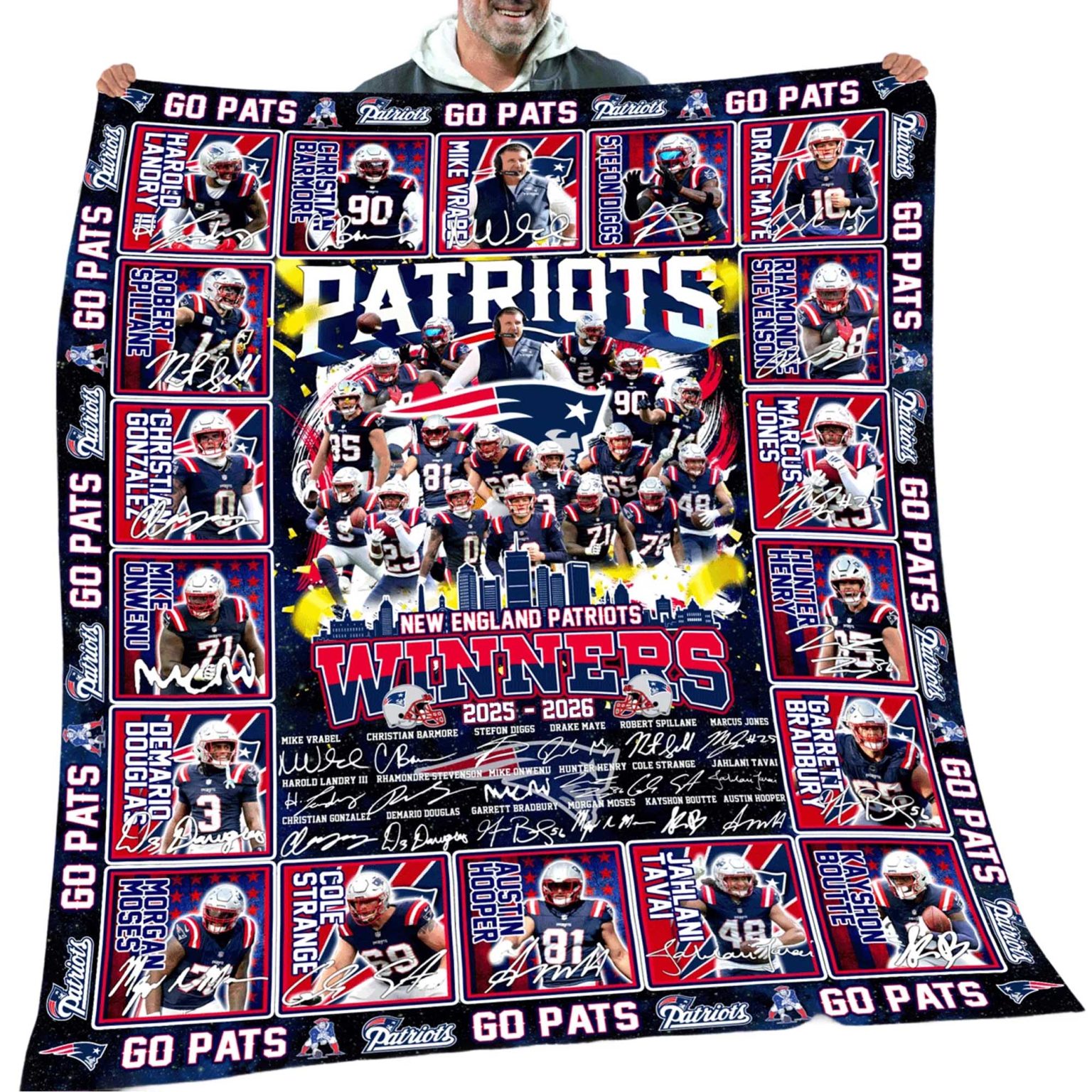 Patriots Winners Go Pats 2025-2026 Fleece Blanket